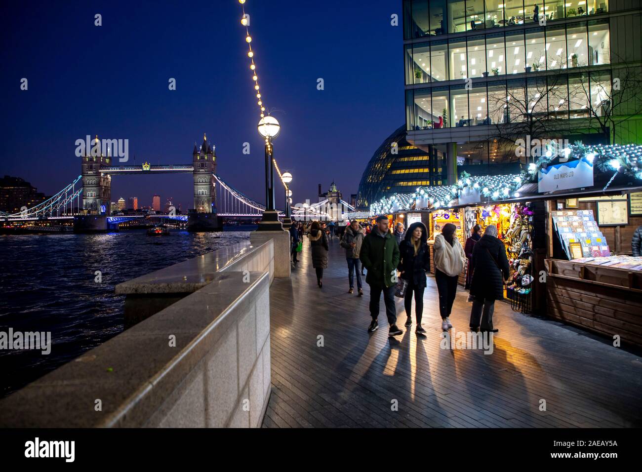 London, Christmas market at the Thames, near Tower Bridge, Christmas by ...