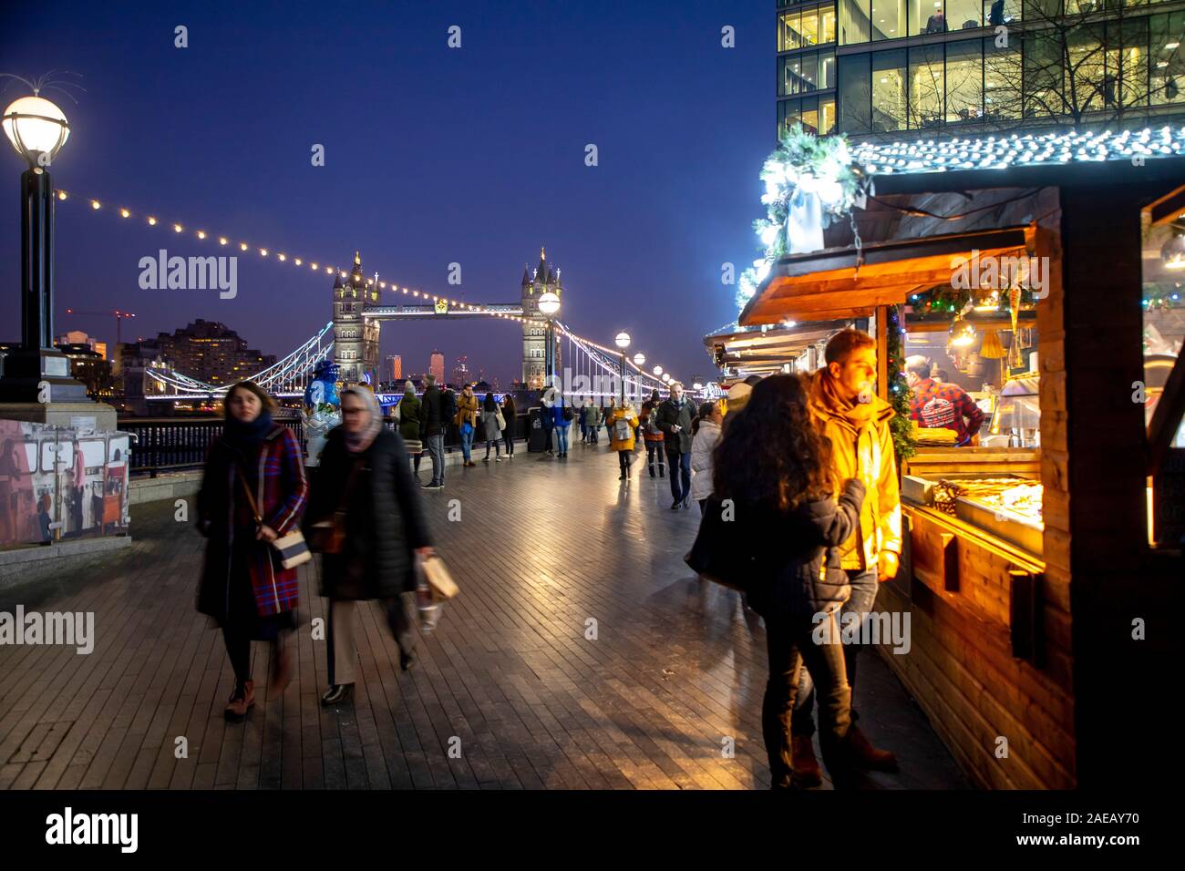 London, Christmas market at the Thames, near Tower Bridge, Christmas by ...