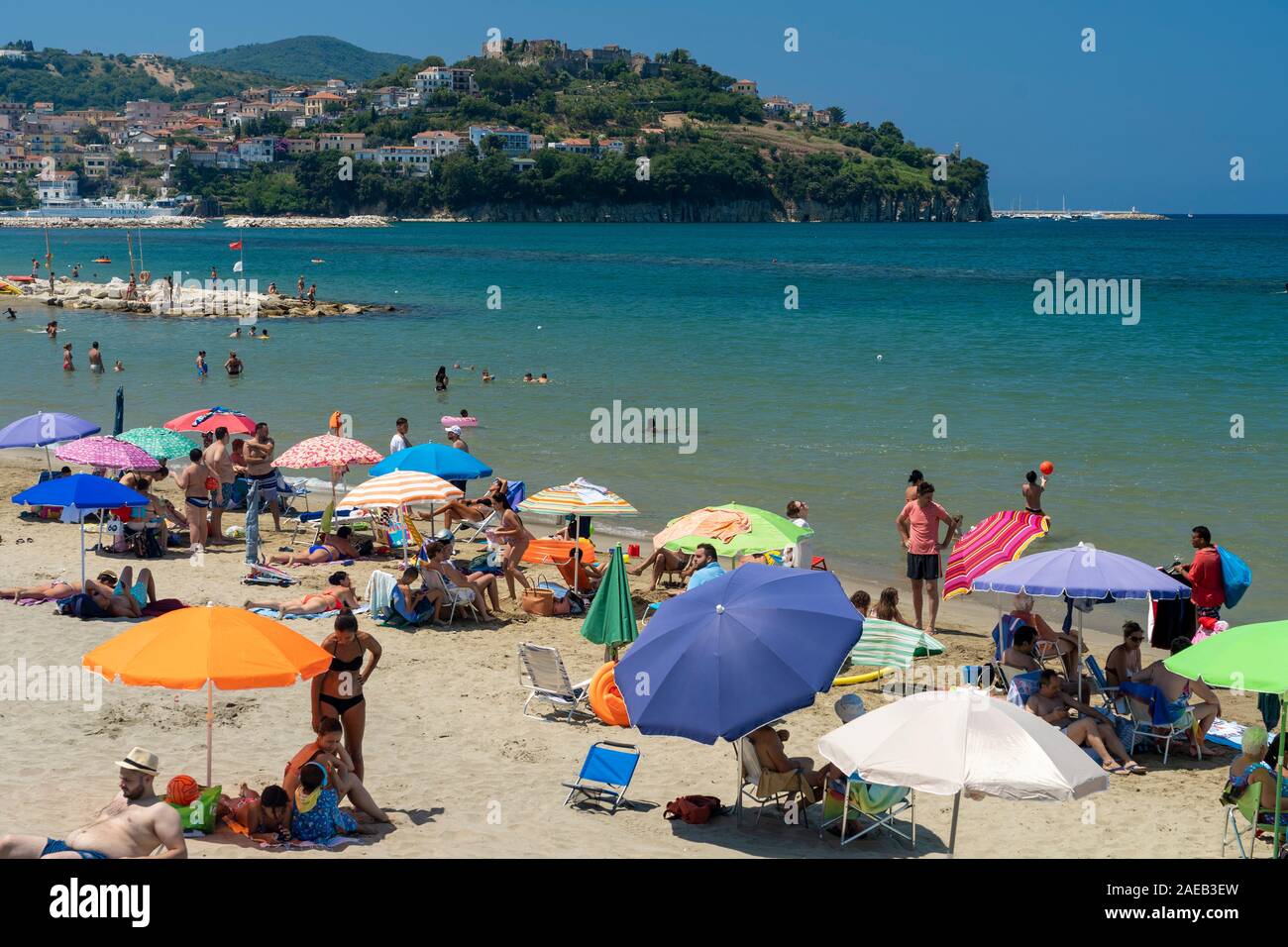 Beach near Agropoli, Salerno, Campania, Southern Italy, with people at ...