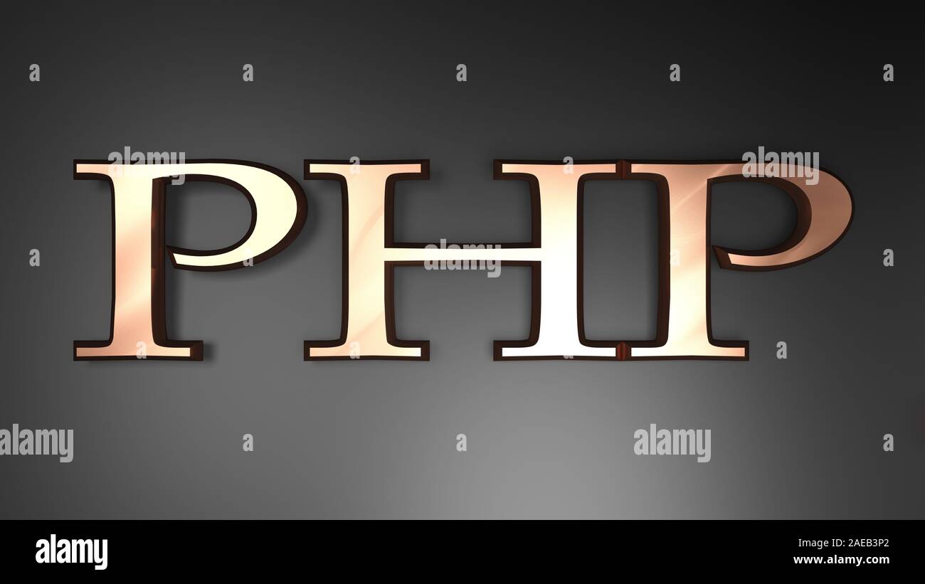 PHP satin copper write on black background - 3D rendering illustration ...