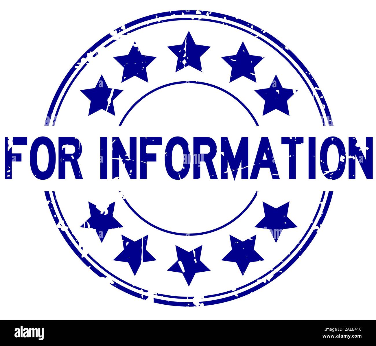 Grunge blue for information word with star icon round rubber stamp on ...