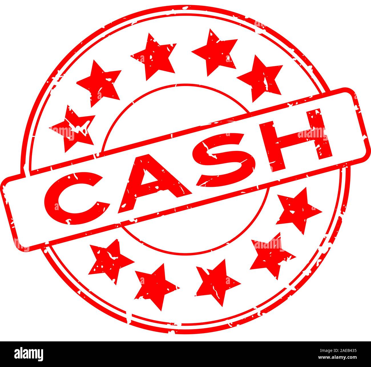 Grunge red cash word with star icon round rubber seal stamp on whtie ...