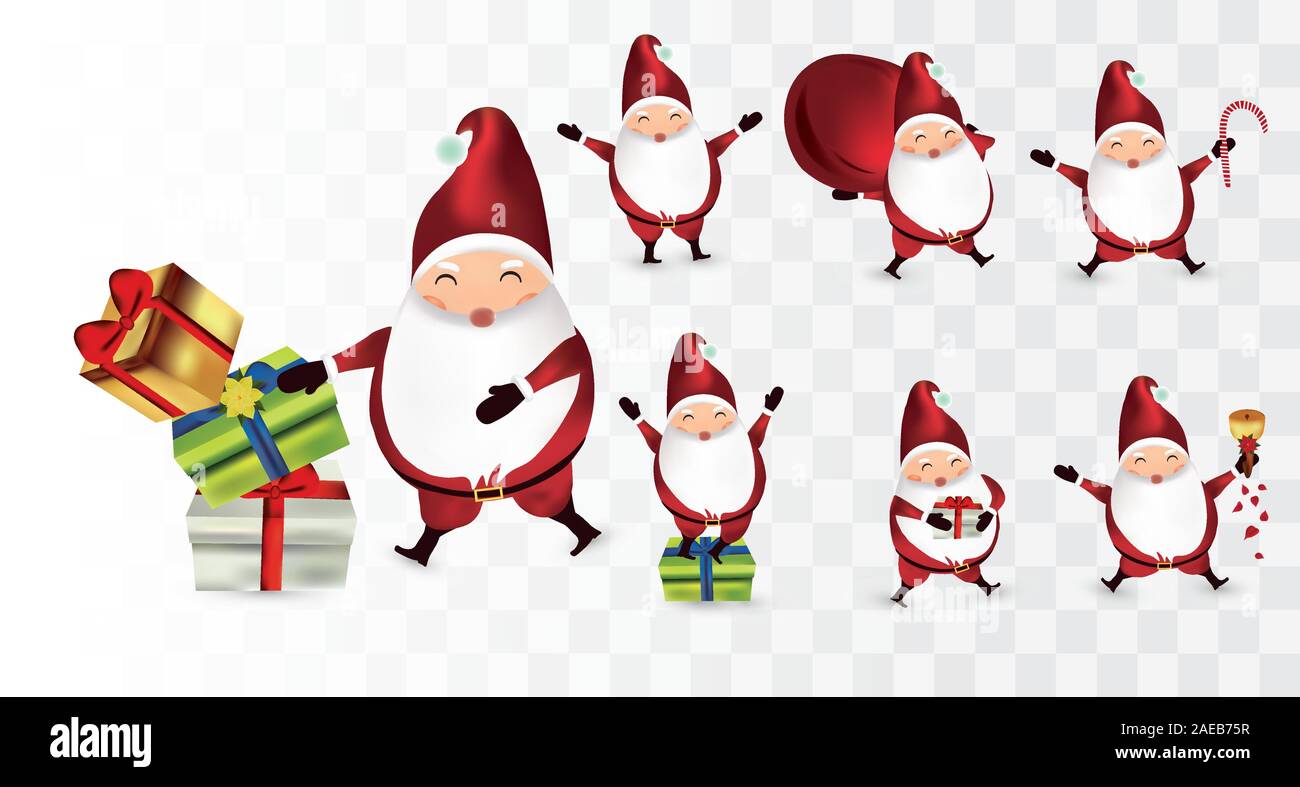 Collection of funny Christmas Santa Clause. Santa with gift presents ...