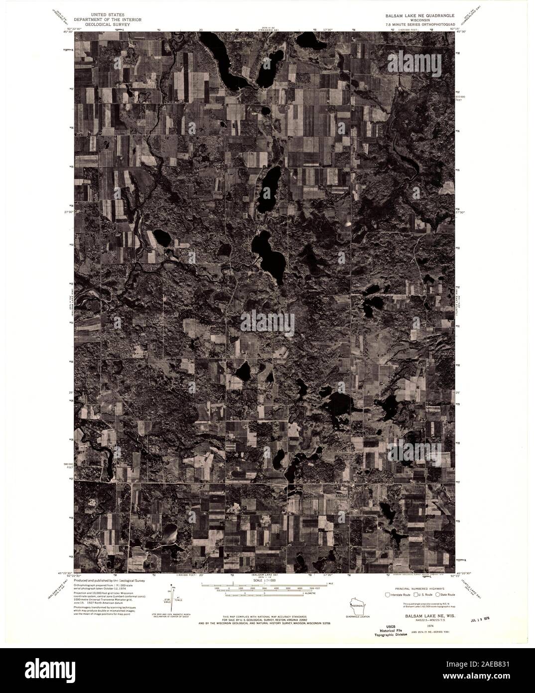 WI Balsam Lake NE 800230 1974 24000 Restoration Stock Photo - Alamy