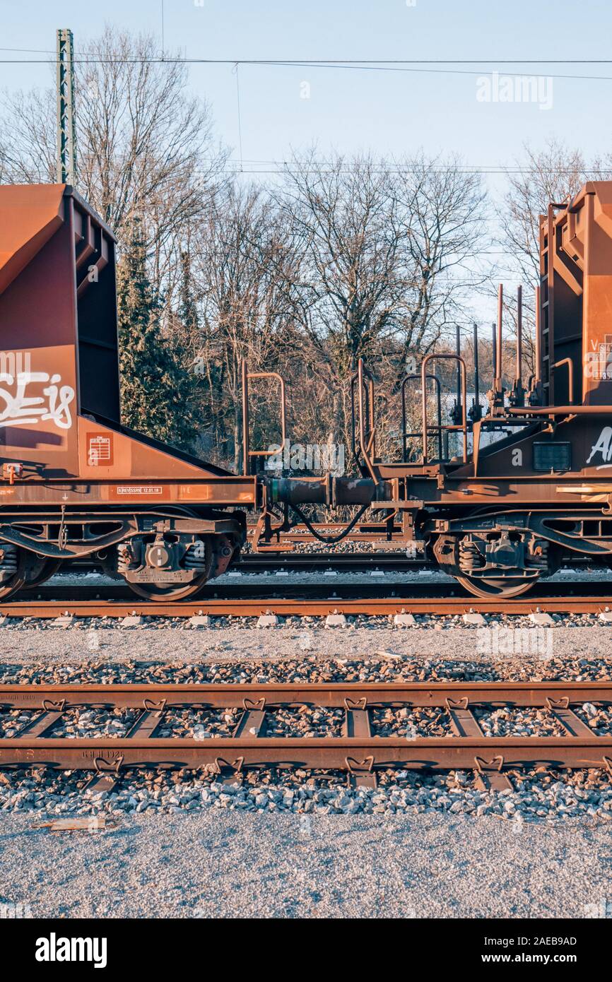 Old and rusty cargo train in Germany Stock Photo - Alamy