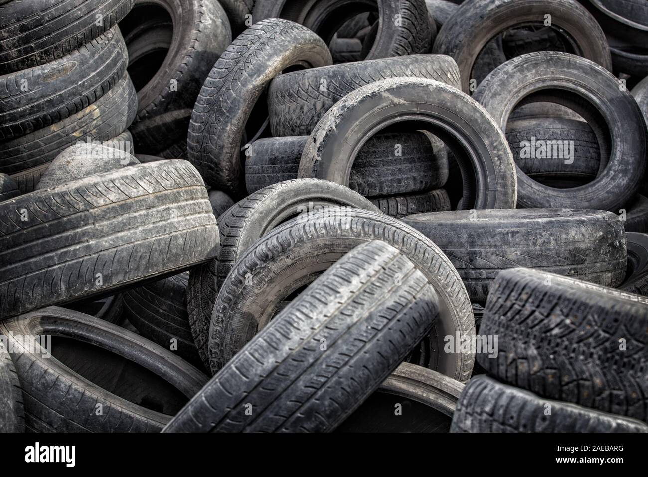 old tires used worn for recycling waste management industry disposal ...