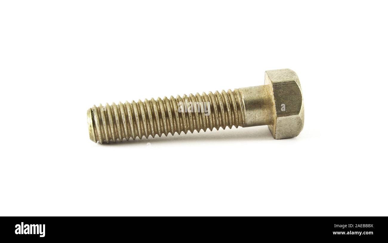 Iron bolt close-up isolated on white Stock Photo - Alamy