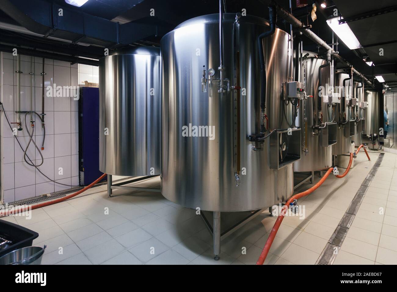 Craft beer production line in private microbrewery Stock Photo - Alamy