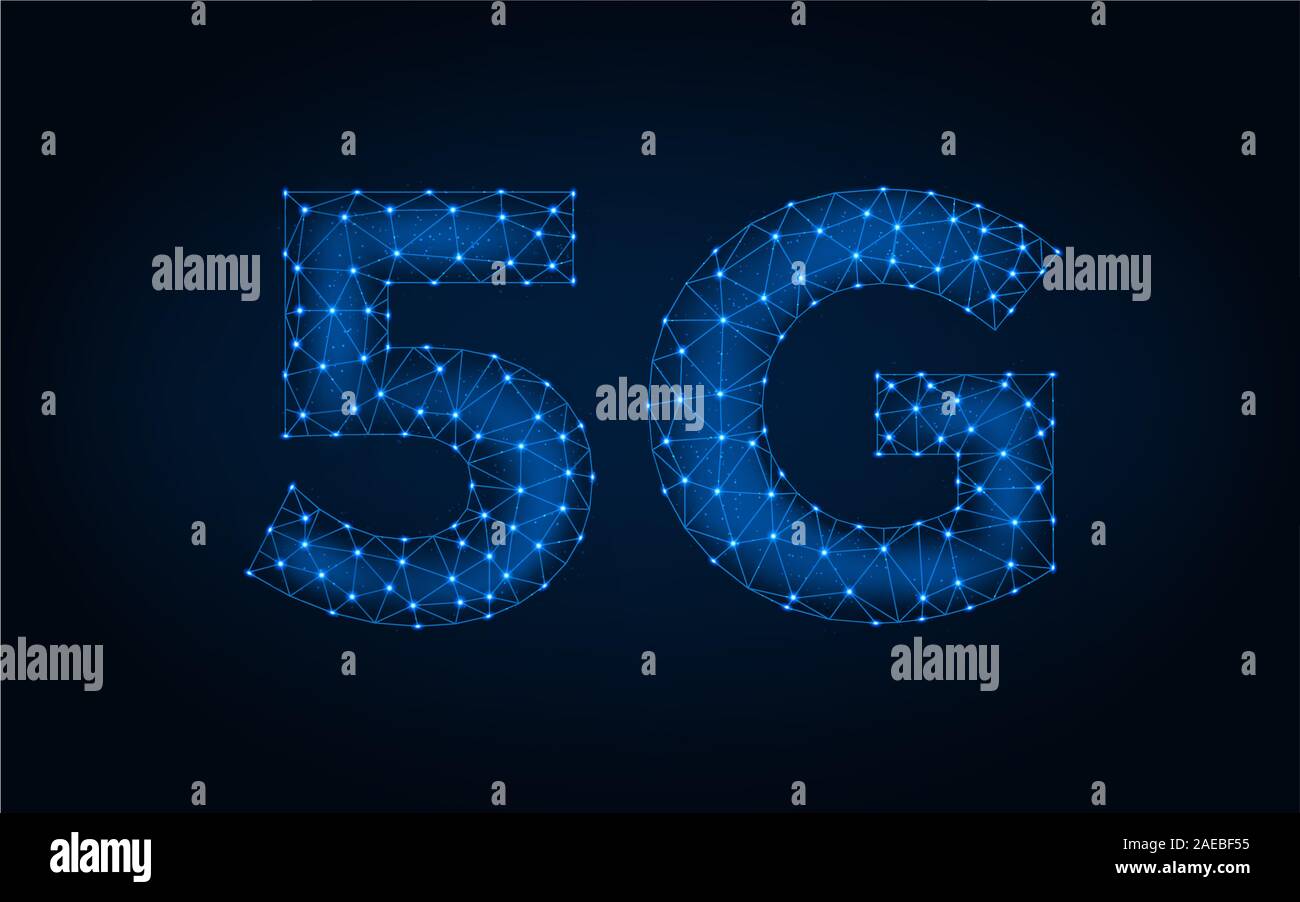5G mobile networking wireframe mesh polygonal vector illustration made ...