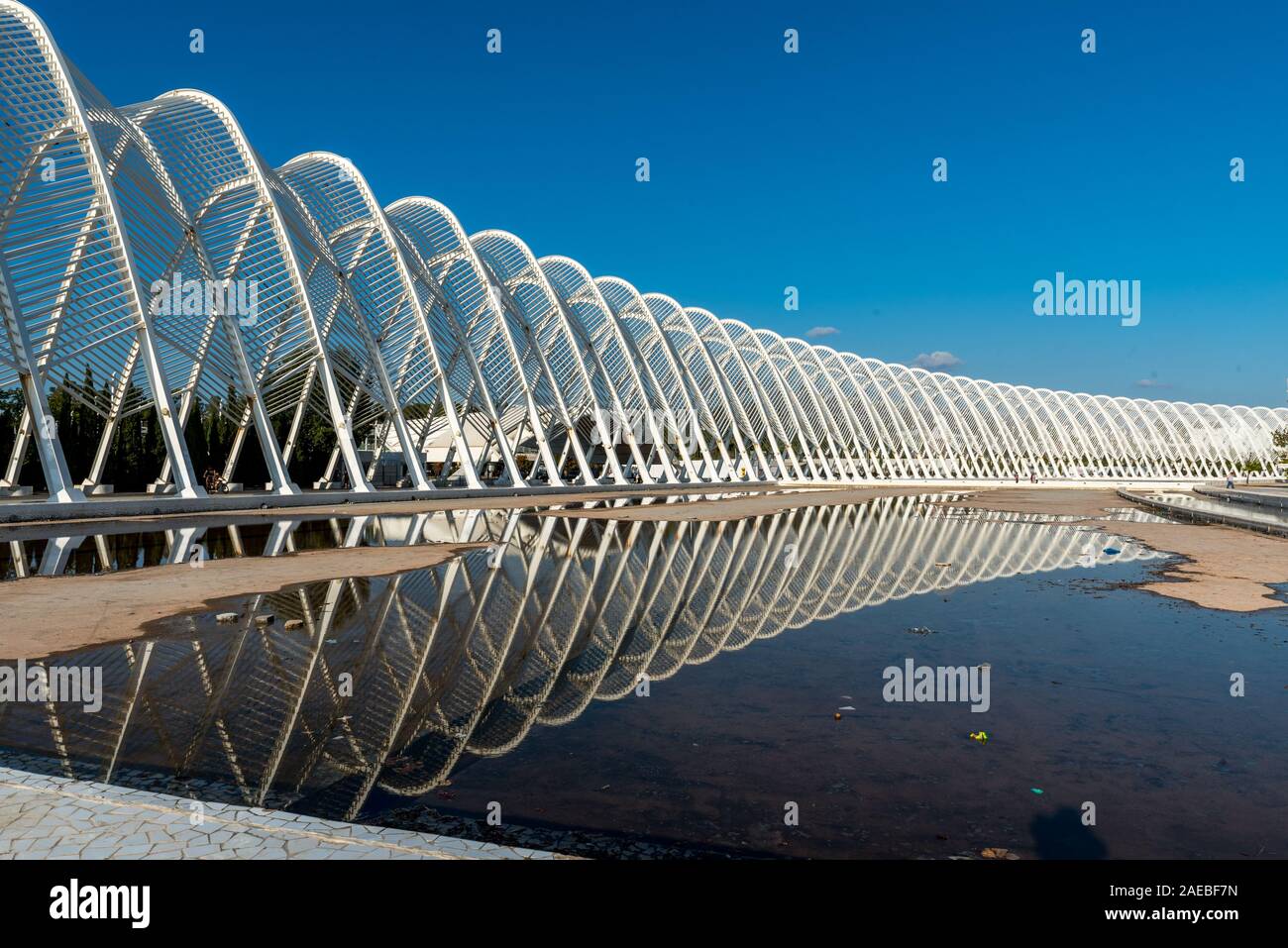 Steel arch monument and pool at 2004 Olympic complex in Athens Greece ...