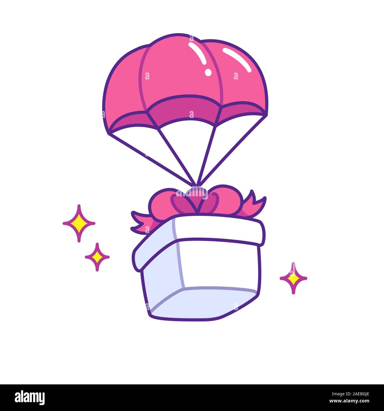 Hand drawn cartoon gift box falling with parachute, surprise delivery ...