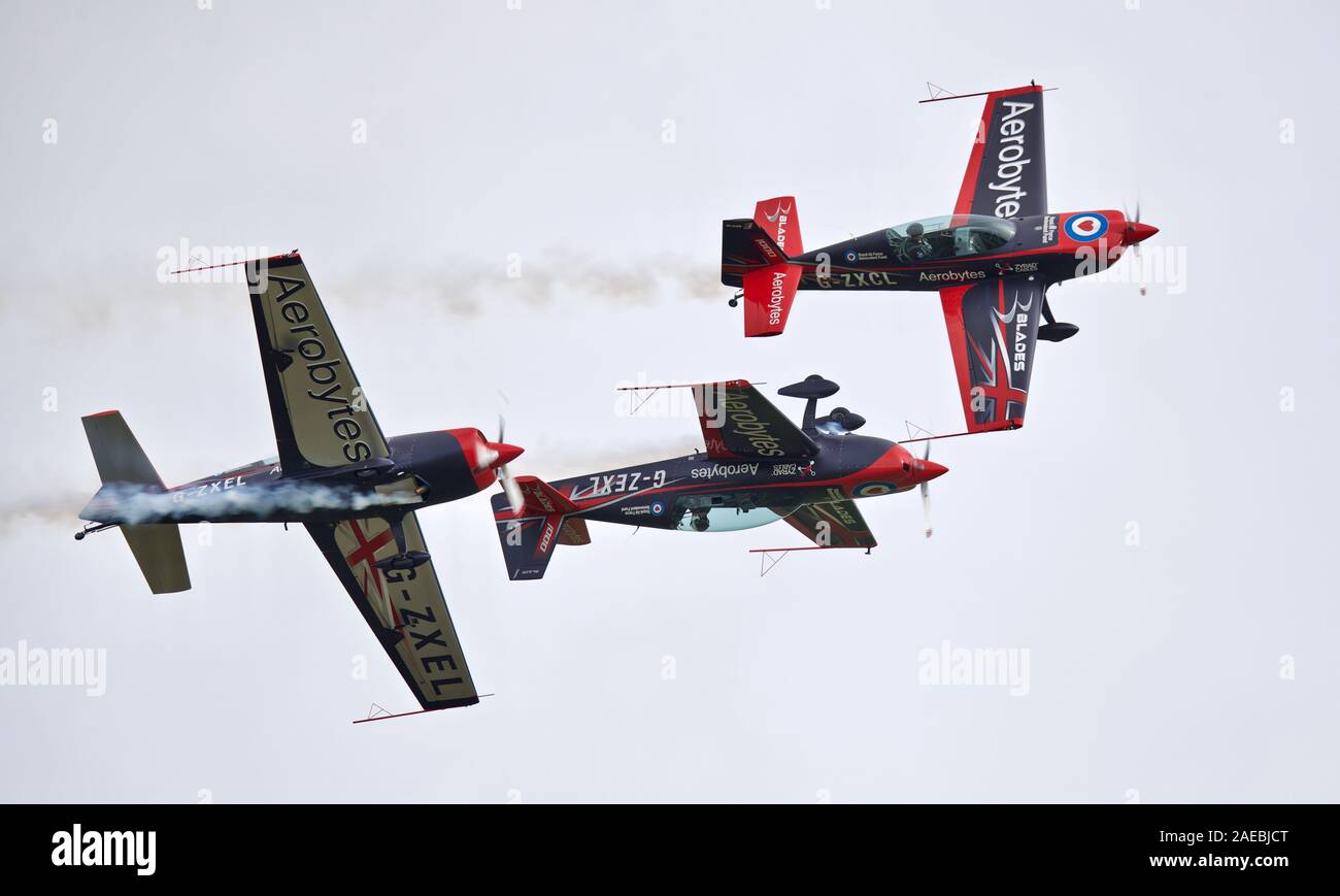 The Blades Aerobatic display team performing at the Duxford Air ...