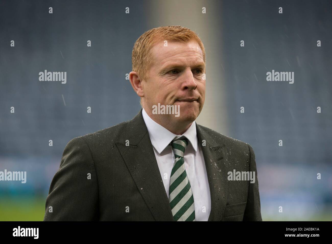 Celtic manager Neil Lennon walks the pitch prior to the Betfred ...