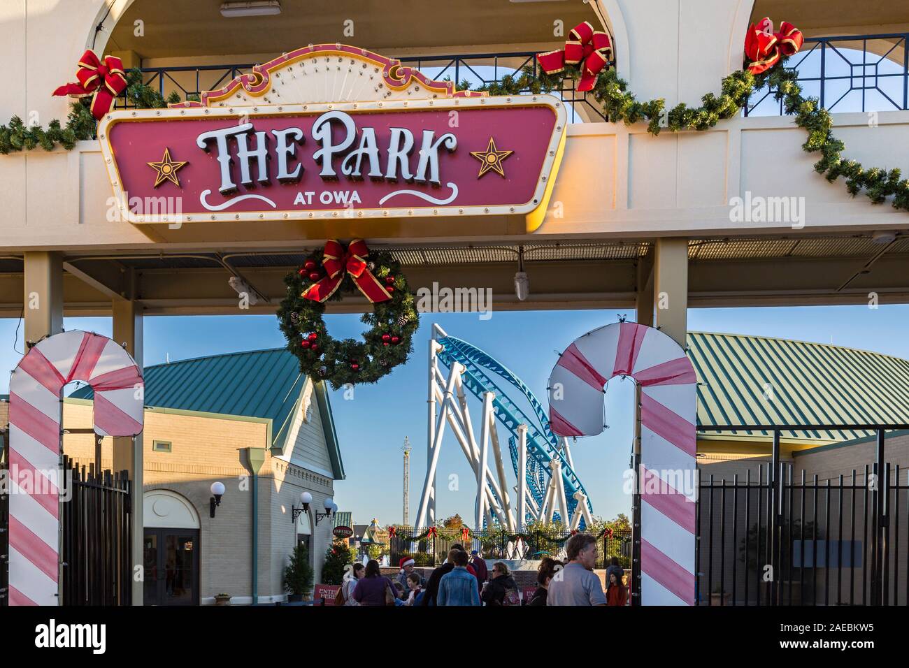 Sign at the entrance to OWA Entertainment and Amusement Park in Foley ...
