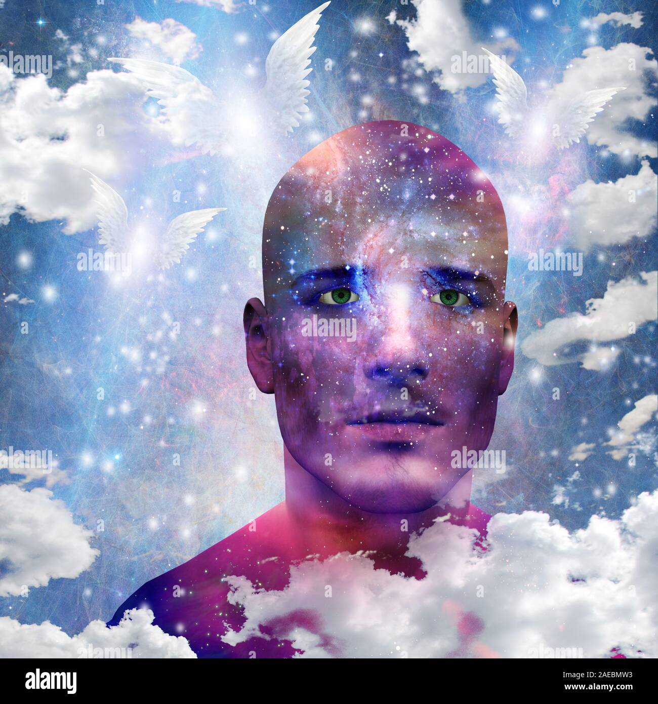 Mans head with stars and clouds. Its made of Stars Stock Photo - Alamy