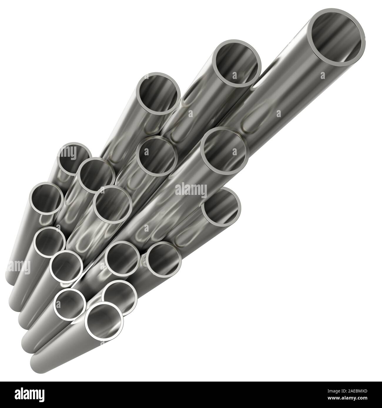 Steel pipes of isolated on white background. Glossy 3d rendering steel ...