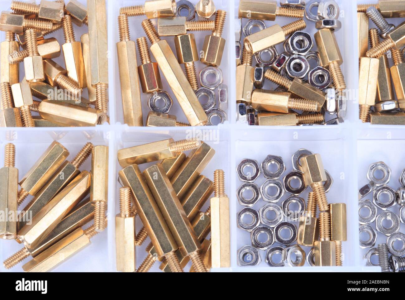 Brass Standoff Spacer Male and Female set in plastic container Stock ...