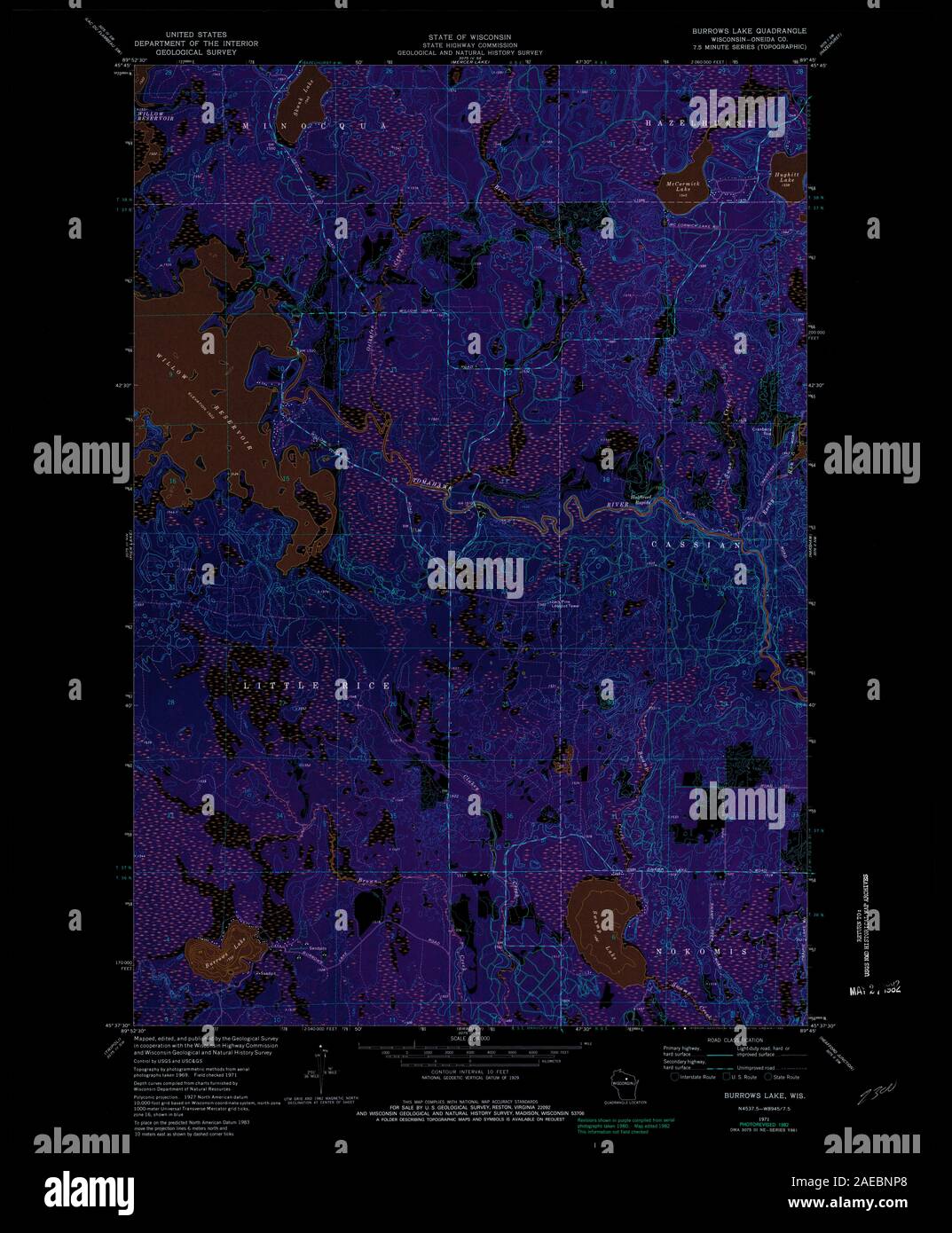 WI Burrows Lake 800316 1971 24000 Inverted Restoration Stock Photo - Alamy