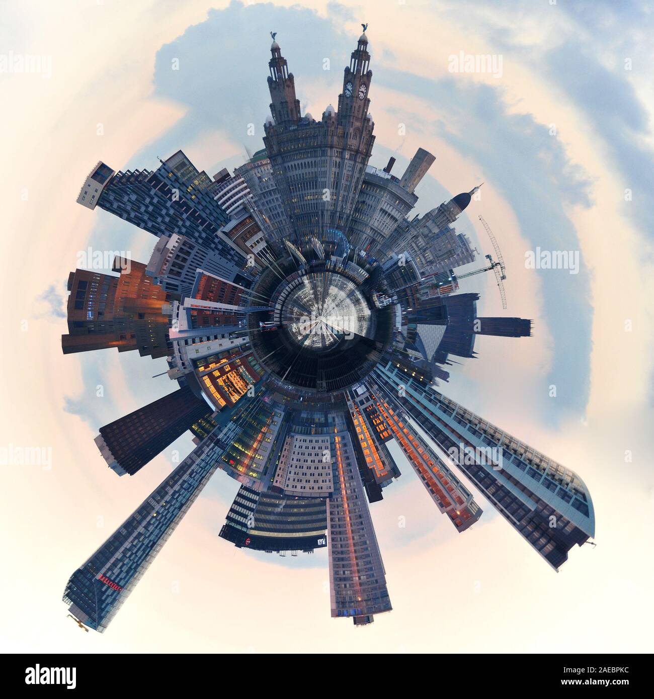 Little Planet Effect - Liverpool skyline transformed from a panoramic ...
