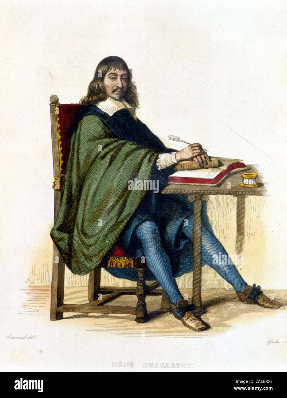 Descartes ecrivant - in Ed. Mennechet, "Le Plutarque francais", Tome IV ...