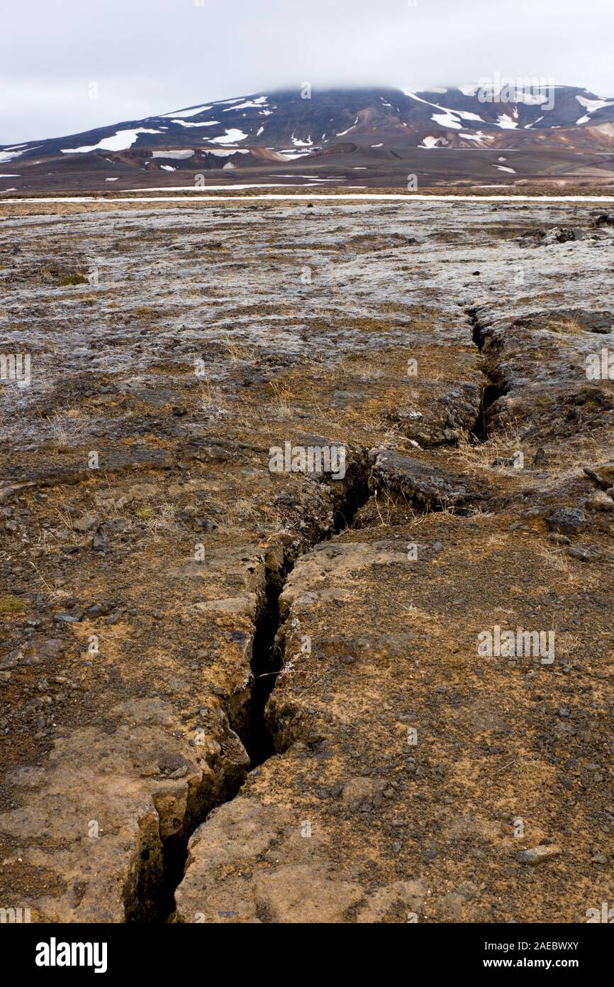 Lots of cracks run through the Krafla area in Iceland which still shows ...