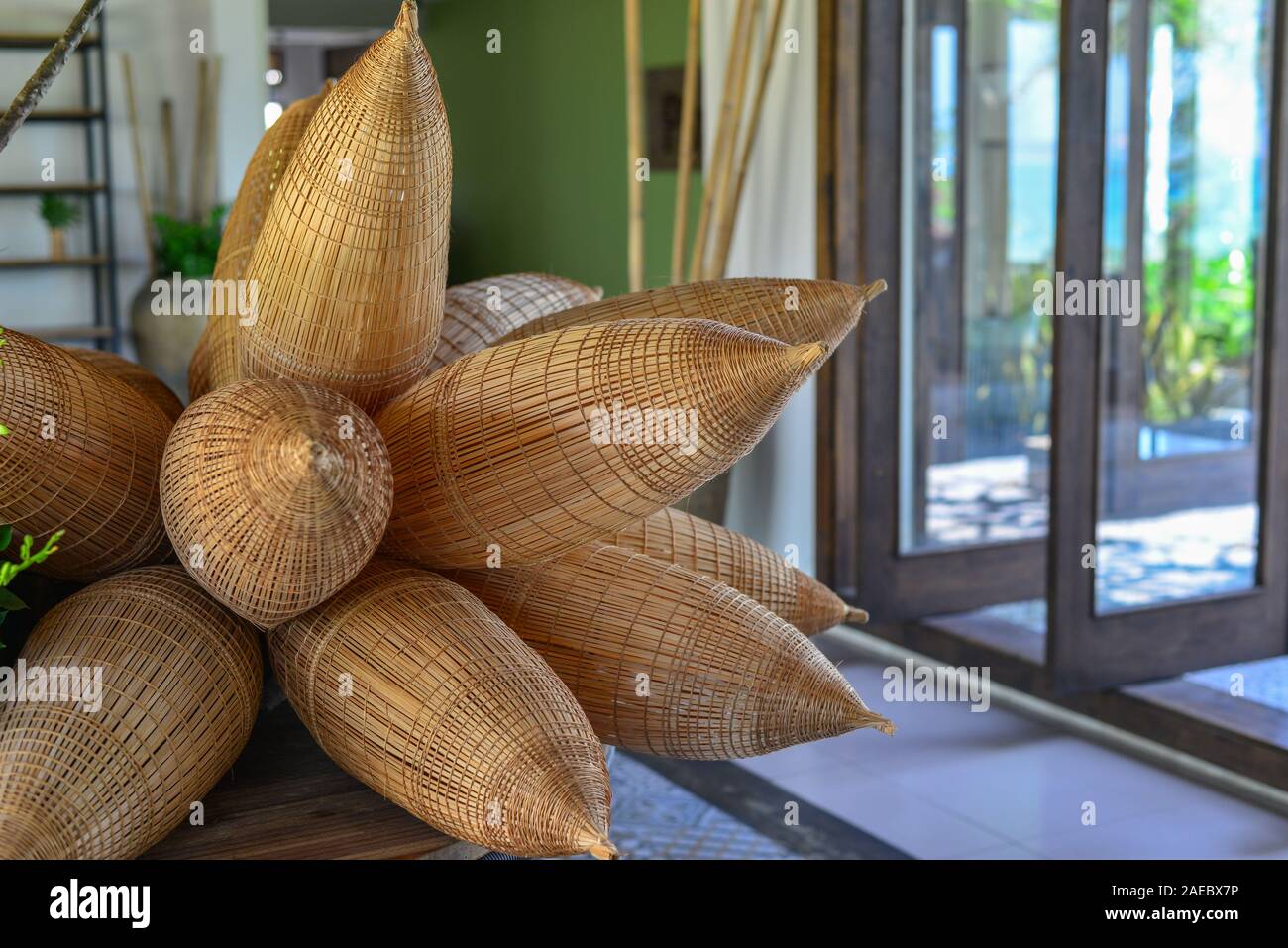 Traditional bamboo fish trap for decoration at luxury resort hotel in ...