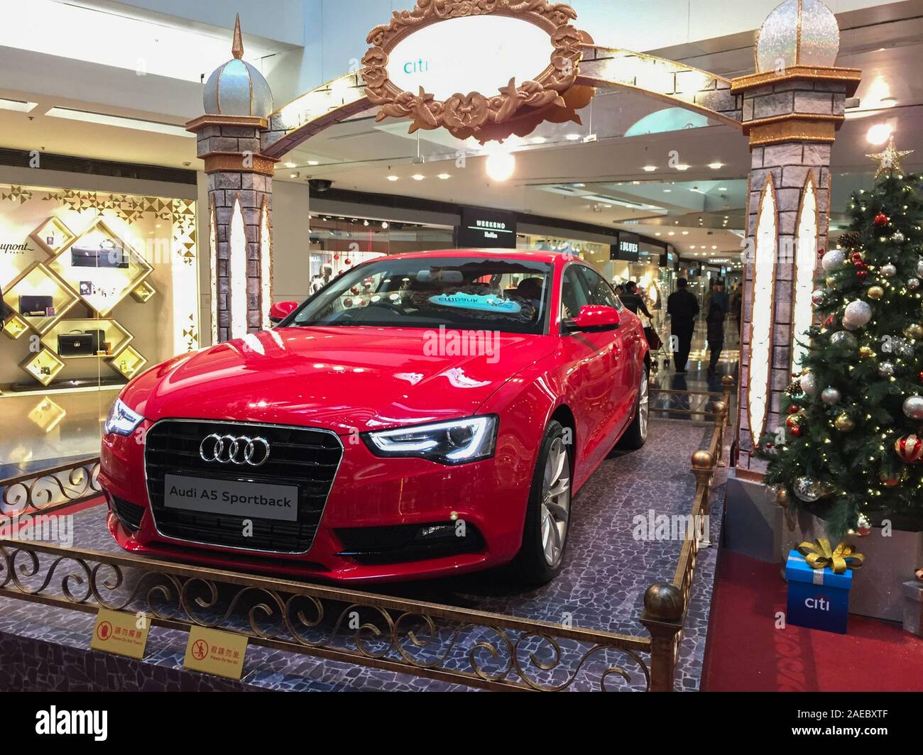 Hong Kong - Dec 26, 2014. A luxury Audi car at shopping mall in Hong ...
