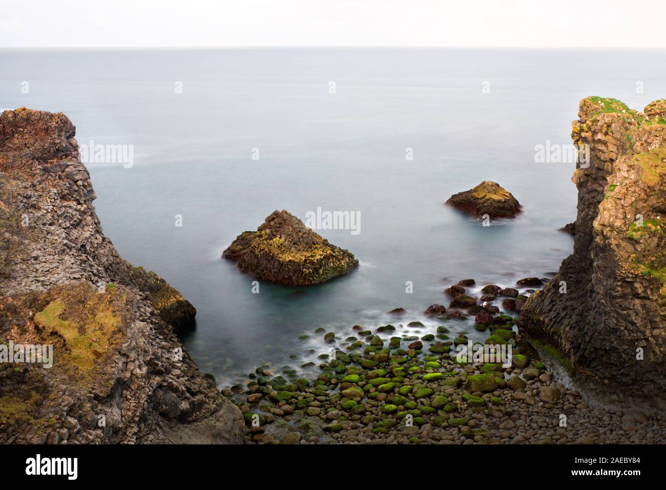 Coastline with lots of basalt columns in Arnarstapi, Iceland. Long ...