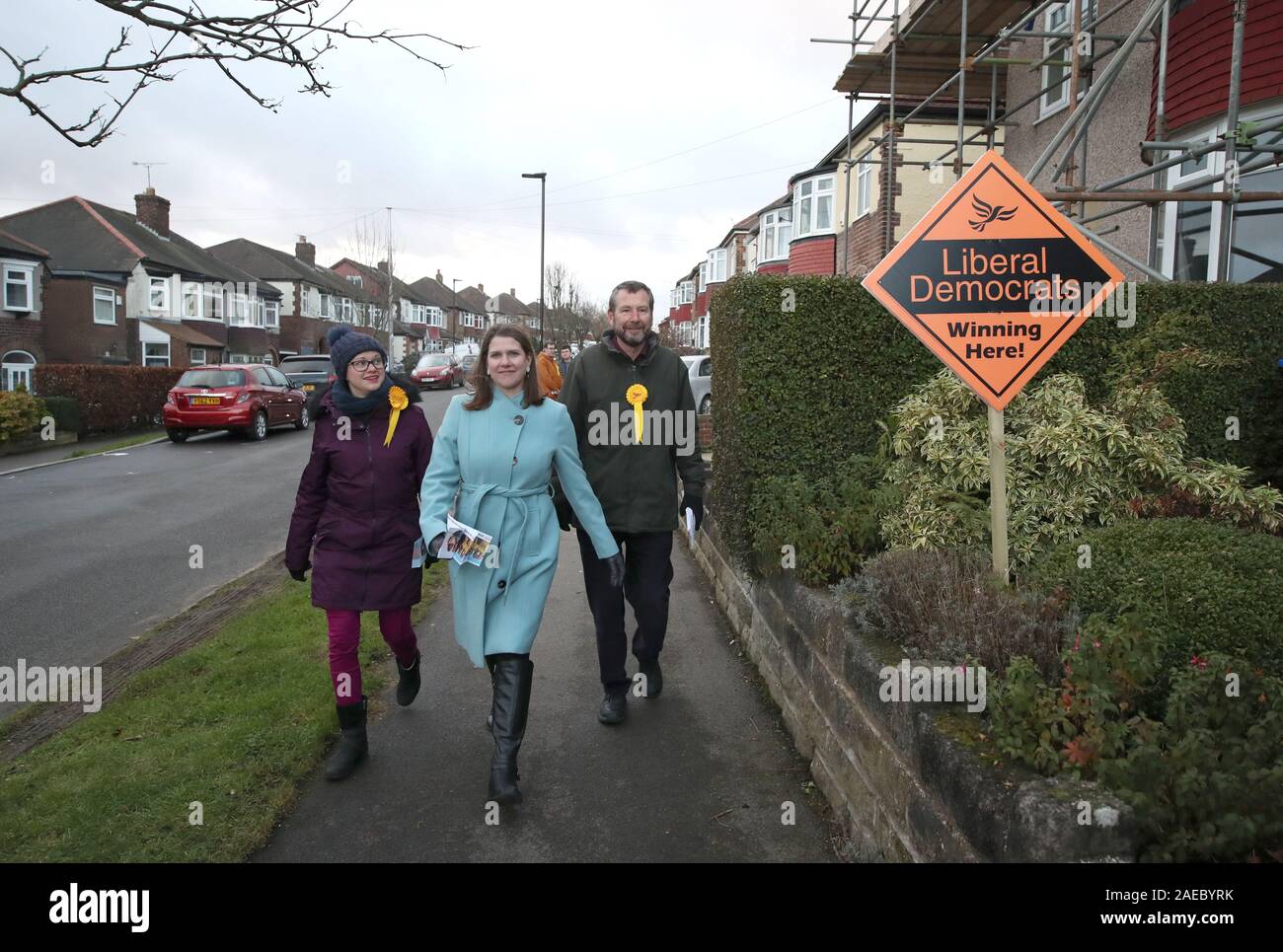 Liberal Democrat Leader Jo Swinson canvassing door to door with ...