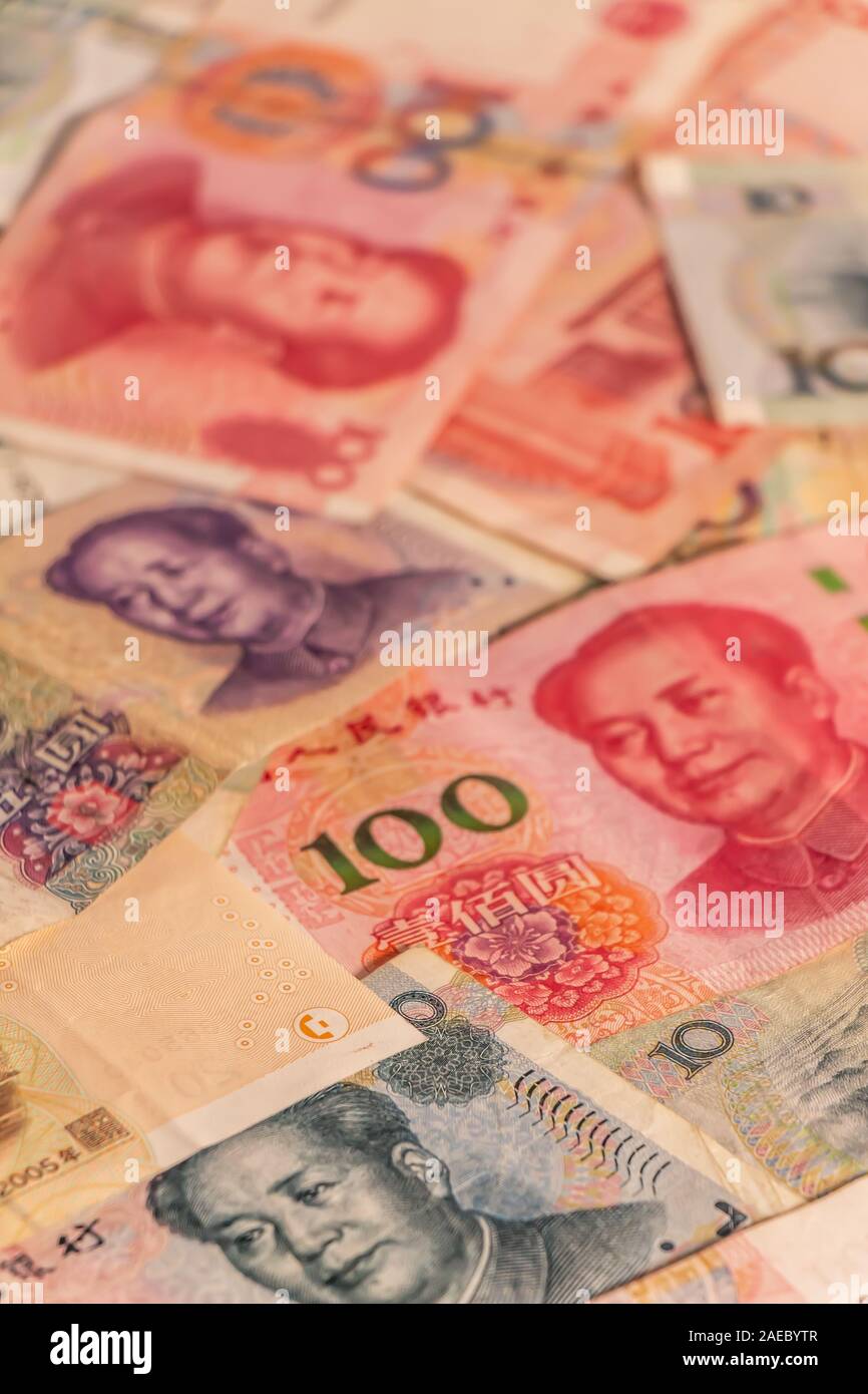A composition of Chinese Renminbi RMB. People's Currency. Yuan CNY ...