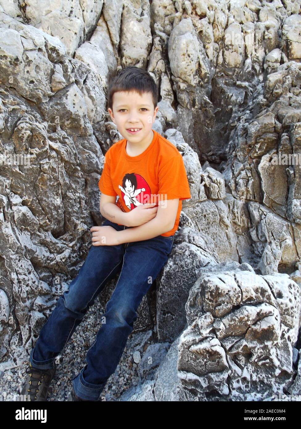 Boy visiting Crete, Greece. Child traveling and sightseeing with vather ...