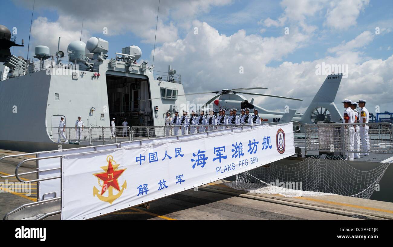 Mombasa, Kenya. 8th Dec, 2019. Chinese missile frigate Weifang is seen ...