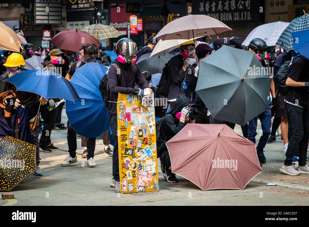 HongKong - November, 2019: Protesters with umbrellas during the 2019 ...