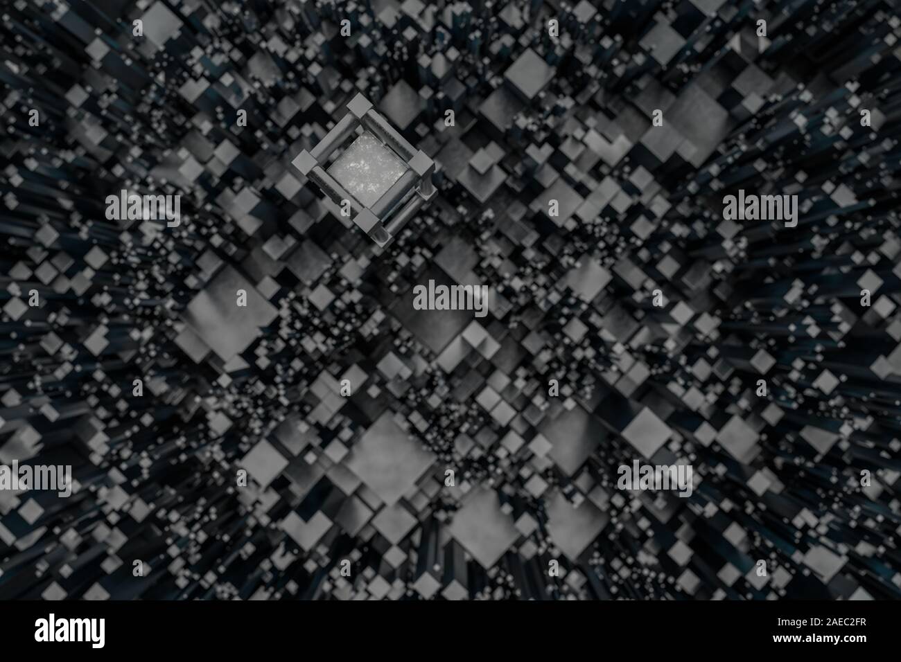 Randomly distributed cubes, Industrial background, 3d rendering ...