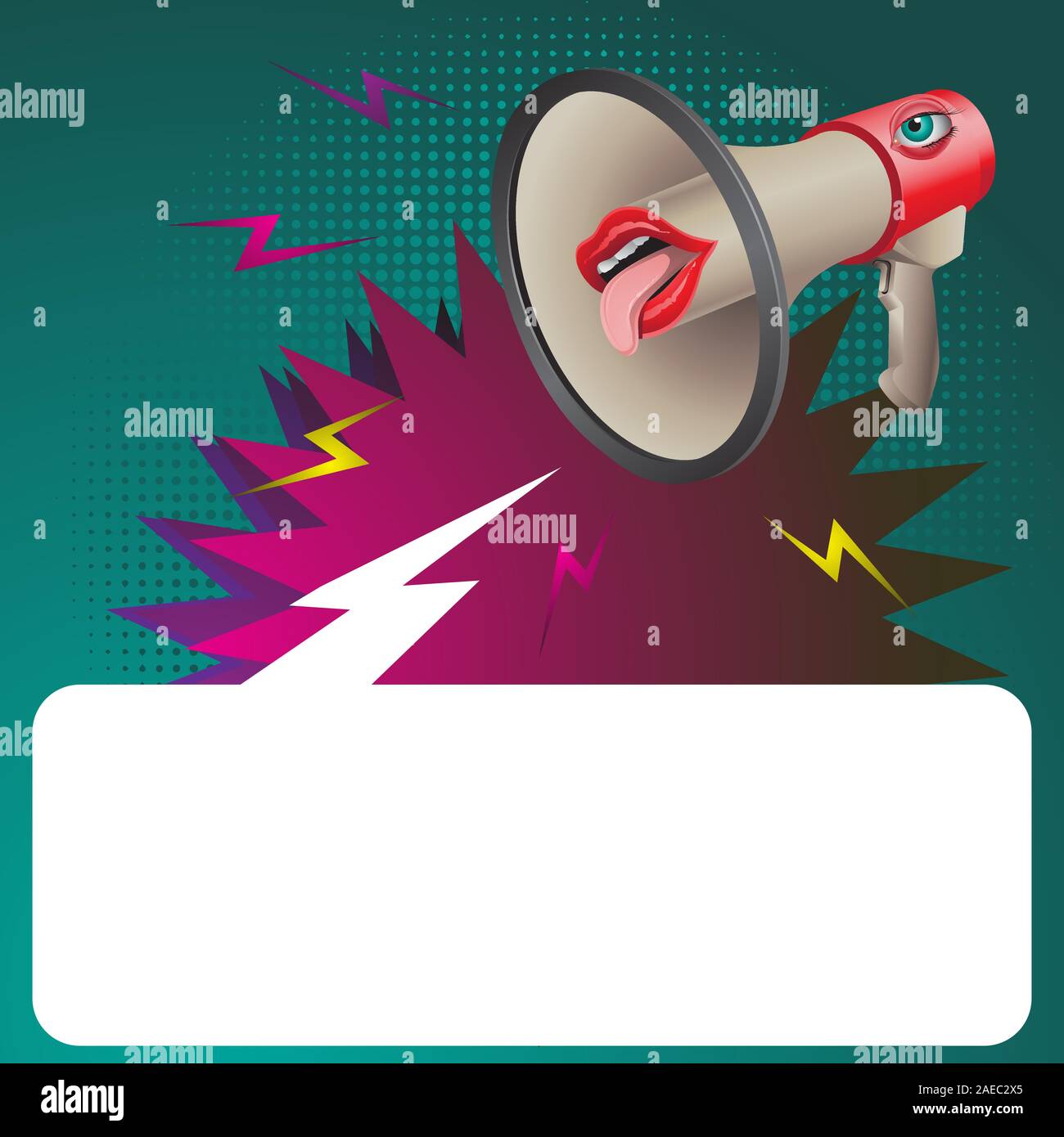Speaker horn with eyes and lips and space for text on isolated ...