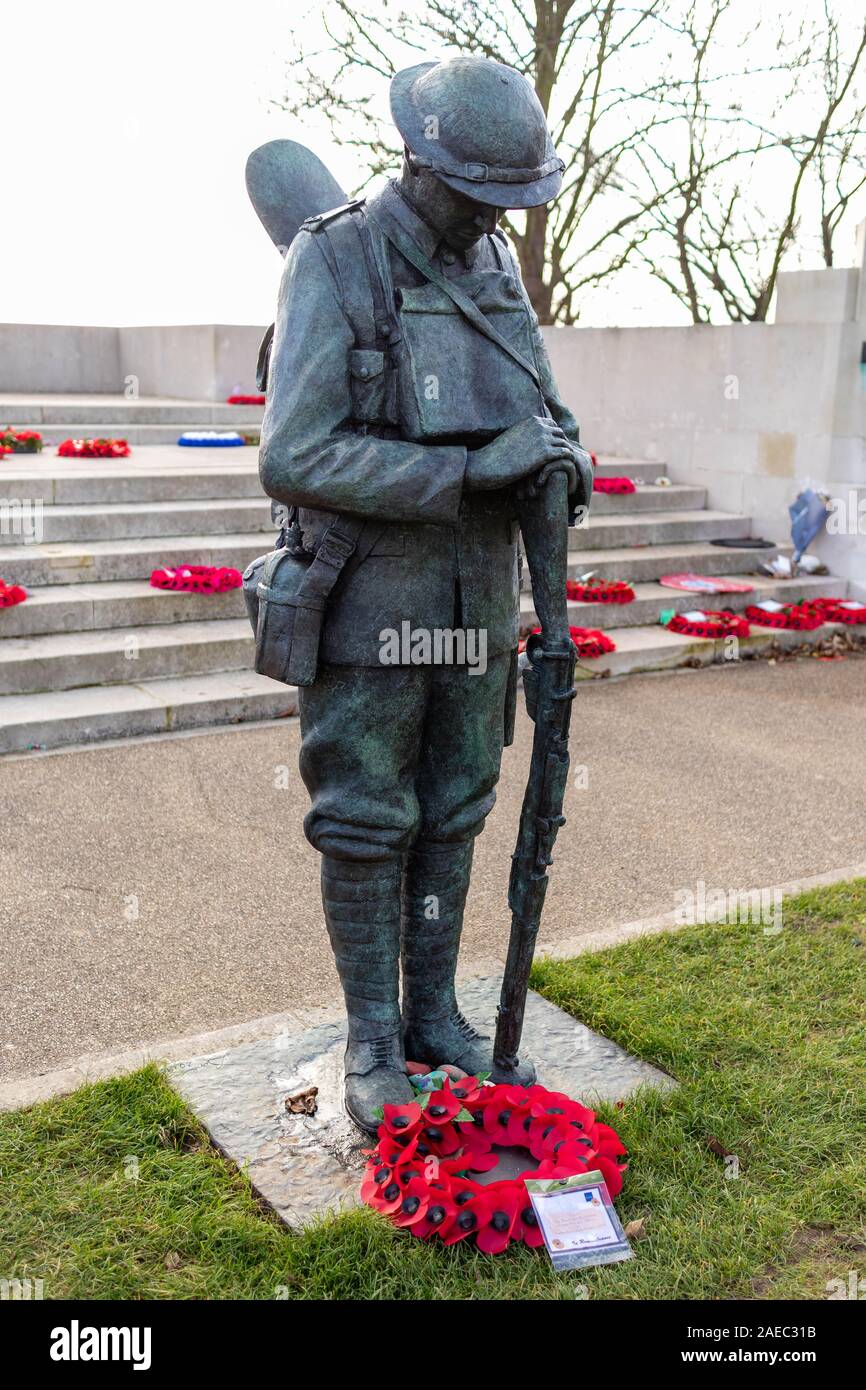 Life-size WW1 statue of a young soldier. Southend on Sea, UK Stock ...