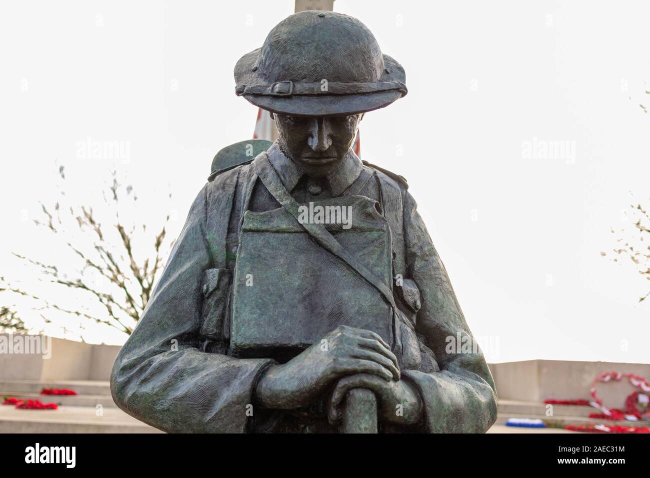 Life-size WW1 statue of a young soldier. Southend on Sea, UK Stock ...