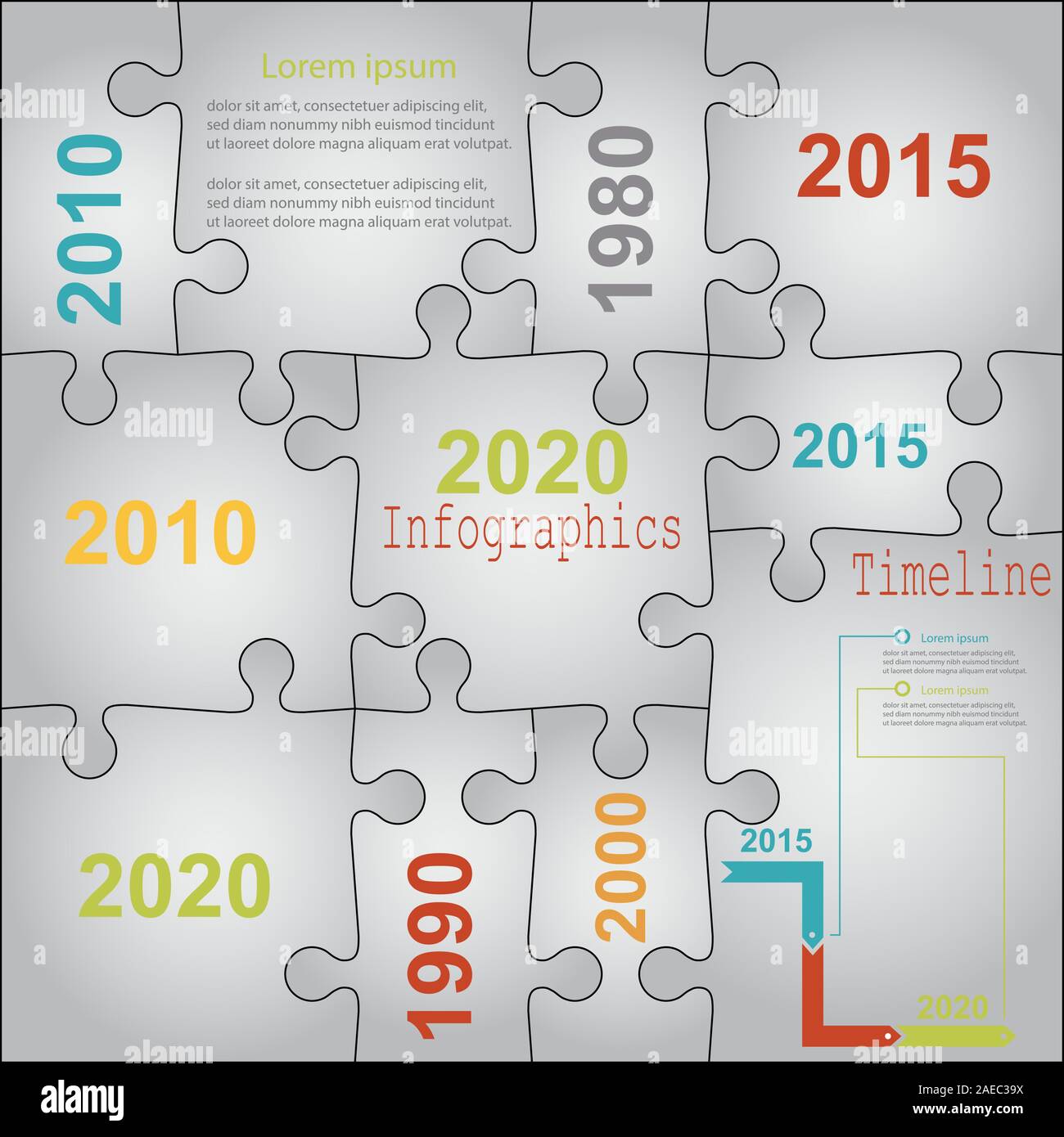 Infographic report templates in puzzle jigsaw elements grey. Vector ...
