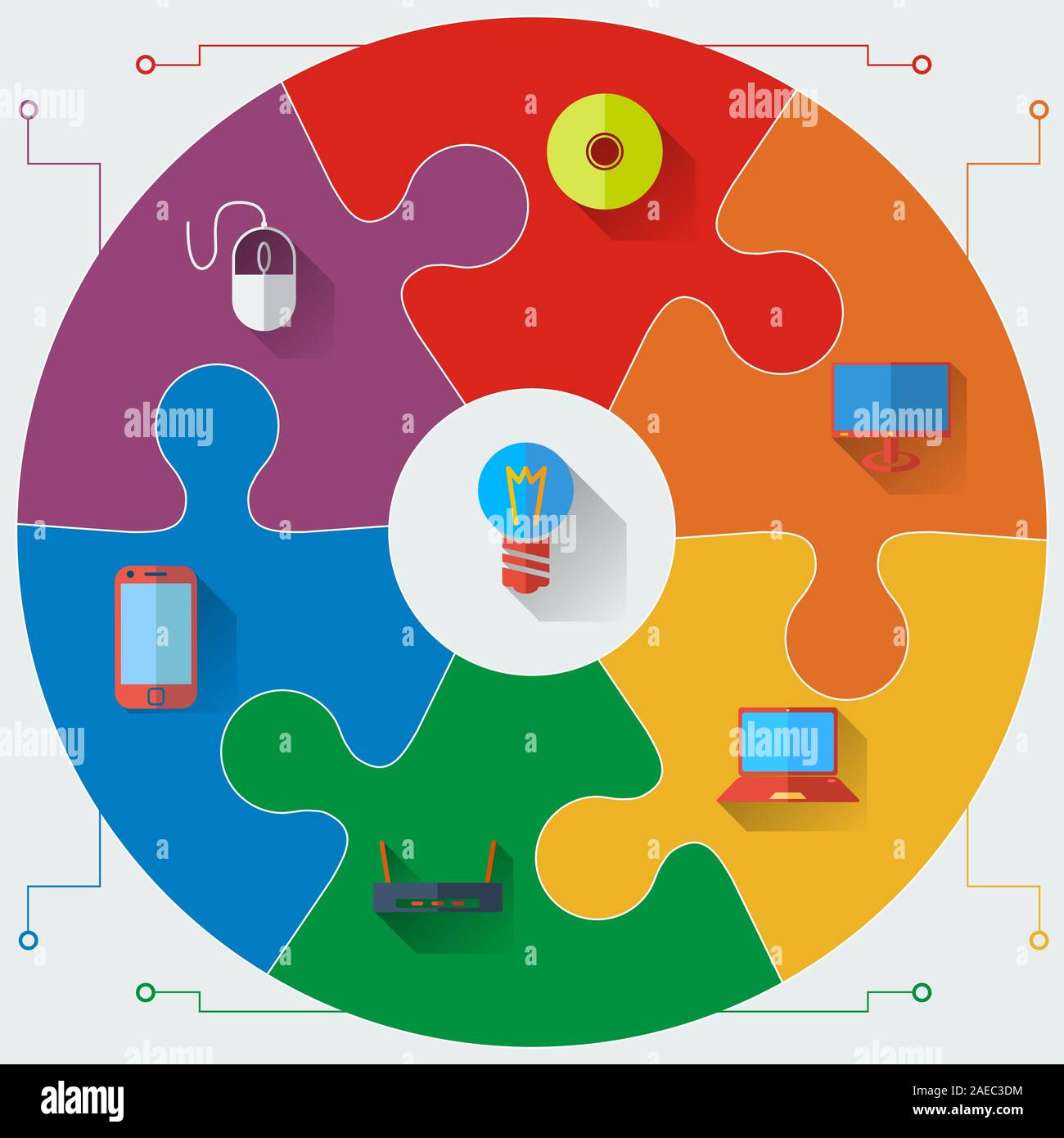 Infographics report templates in a circular puzzle elements. Vector ...