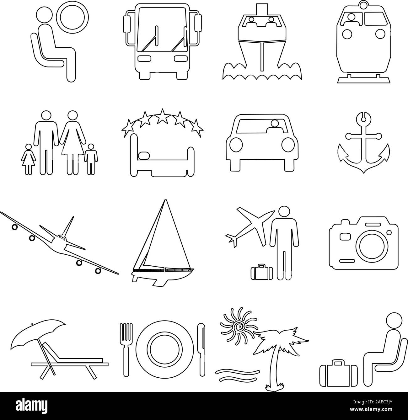 Collection flat icons with long shadow. Travel symbols. Vector ...