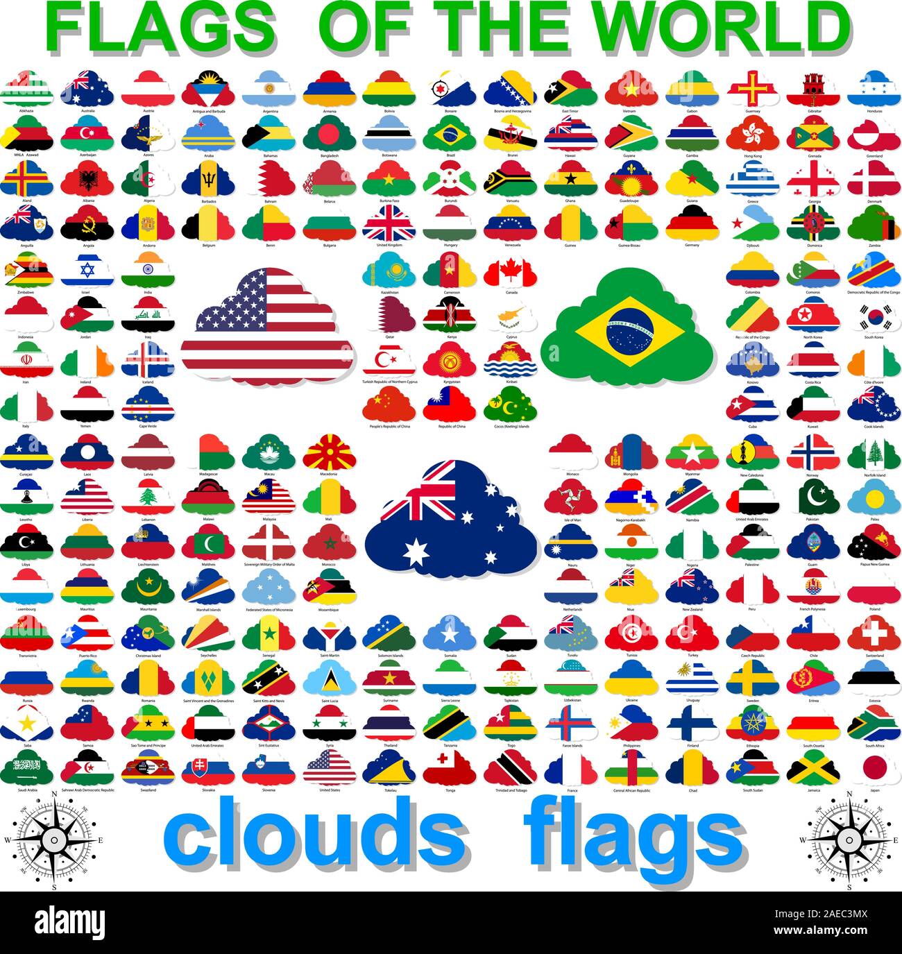 Flags of the world and map on white background. Vector illustration ...