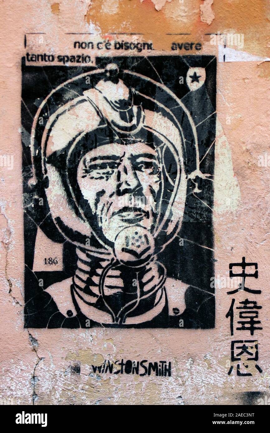 Stencil graffiti street art in Trastevere district of Rome, Italy Stock ...