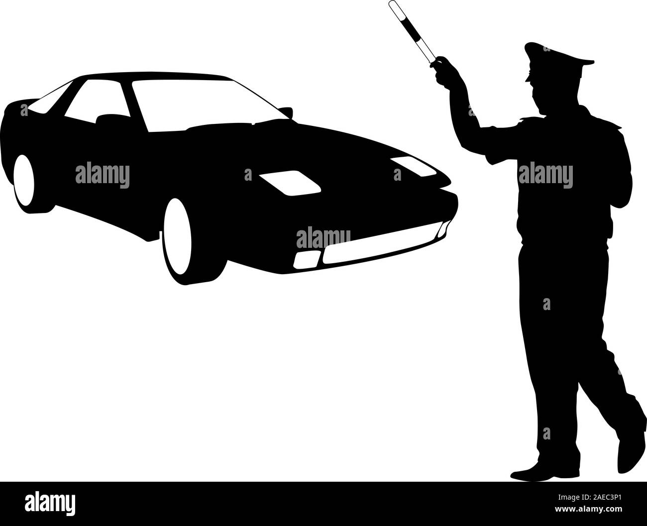 Silhouette, police stopped a car with a rod. Vector illustration Stock ...