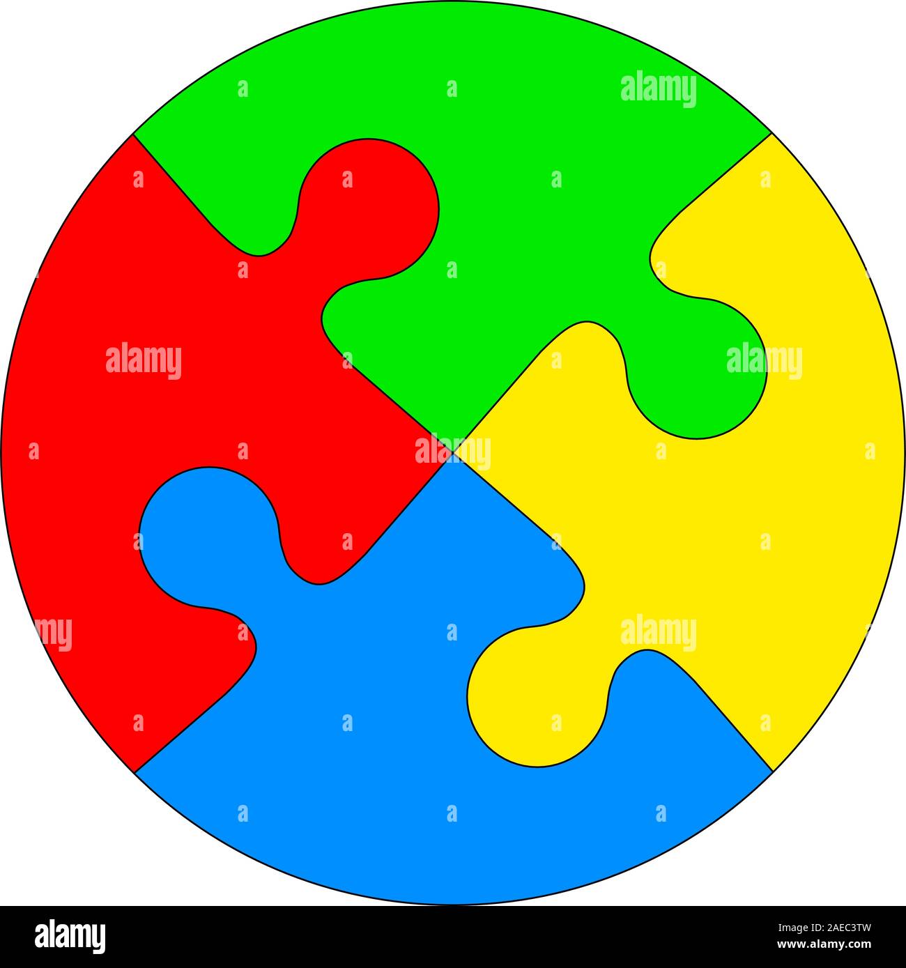 Jigsaw puzzle in the form of a colored circle. Vector illustration ...