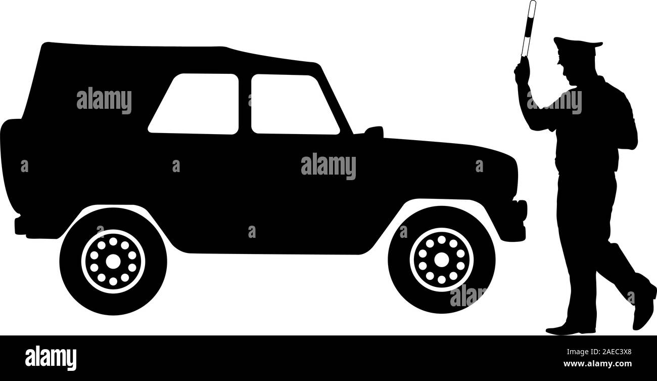 Silhouette, police stopped a car with a rod. Vector illustration Stock ...