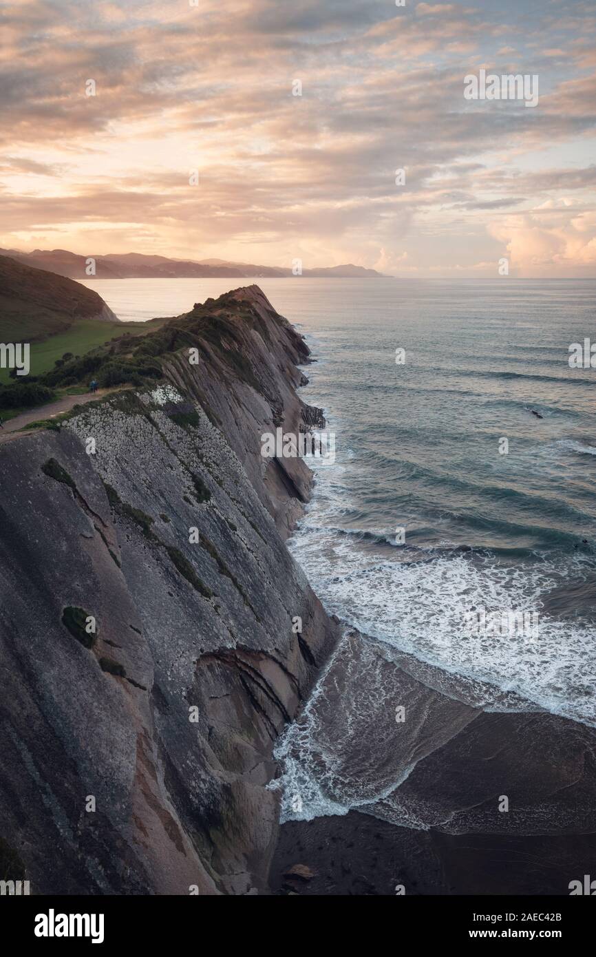 Coast Landscape Of Famous Flysch In Zumaia at sunset, Basque Country ...