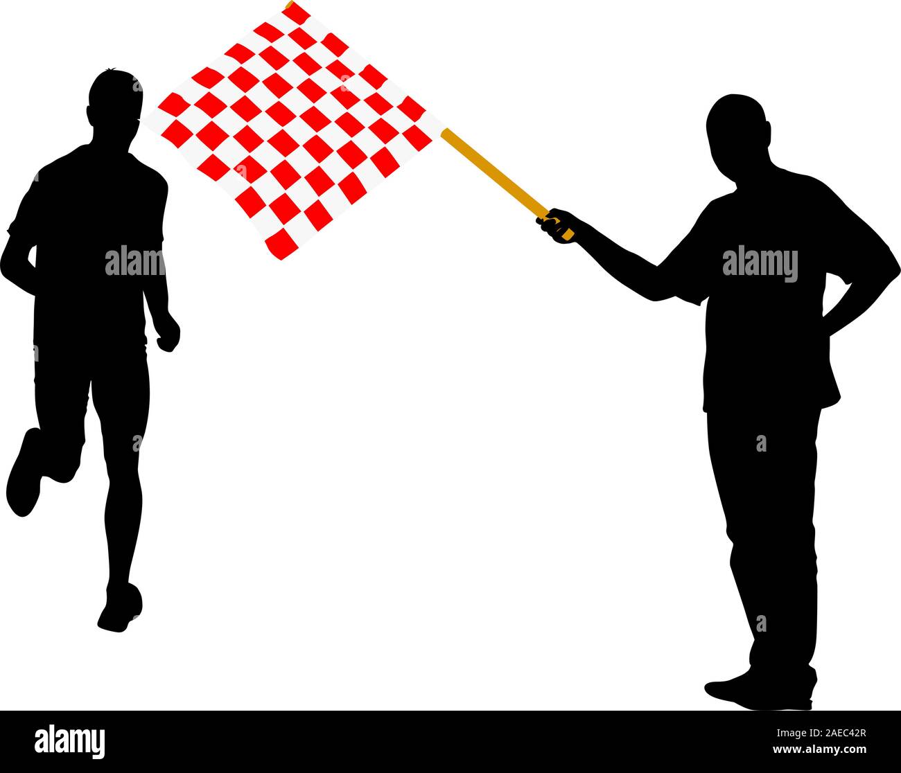 Man waving checkered flag before the finish runner. Vector illustration Stock Vector Image & Art ...