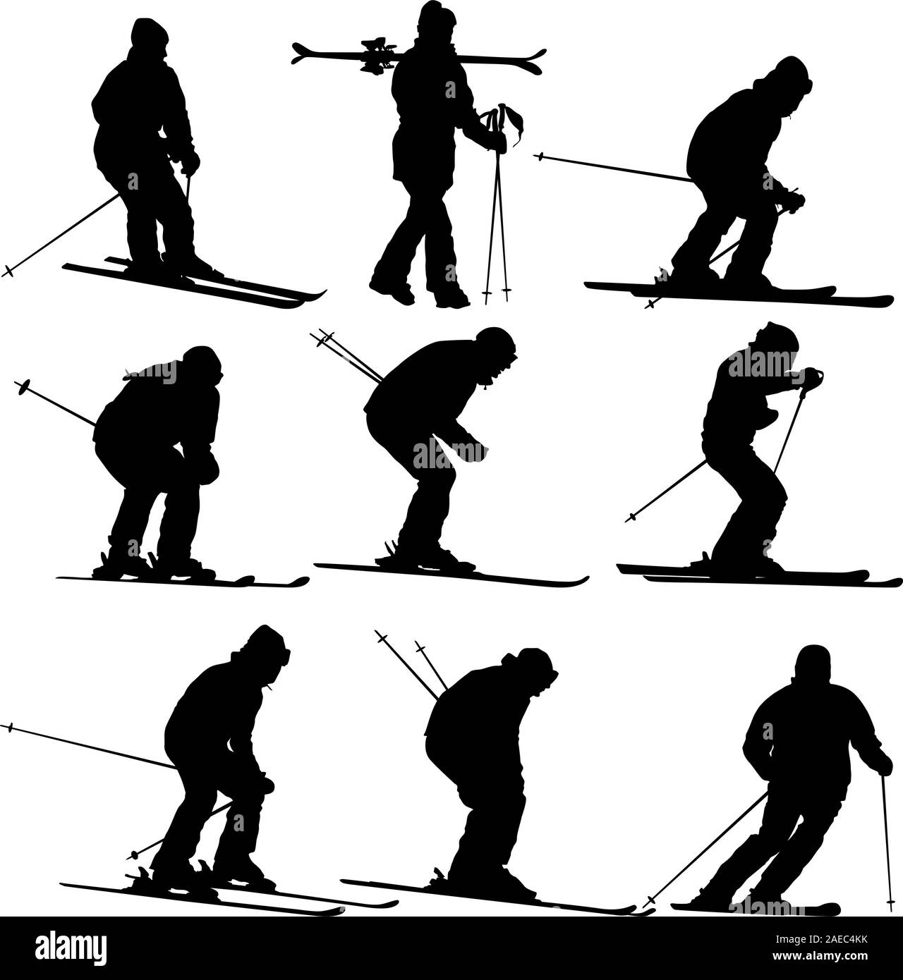 Set mountain skier speeding down slope. Vector sport silhouette Stock ...