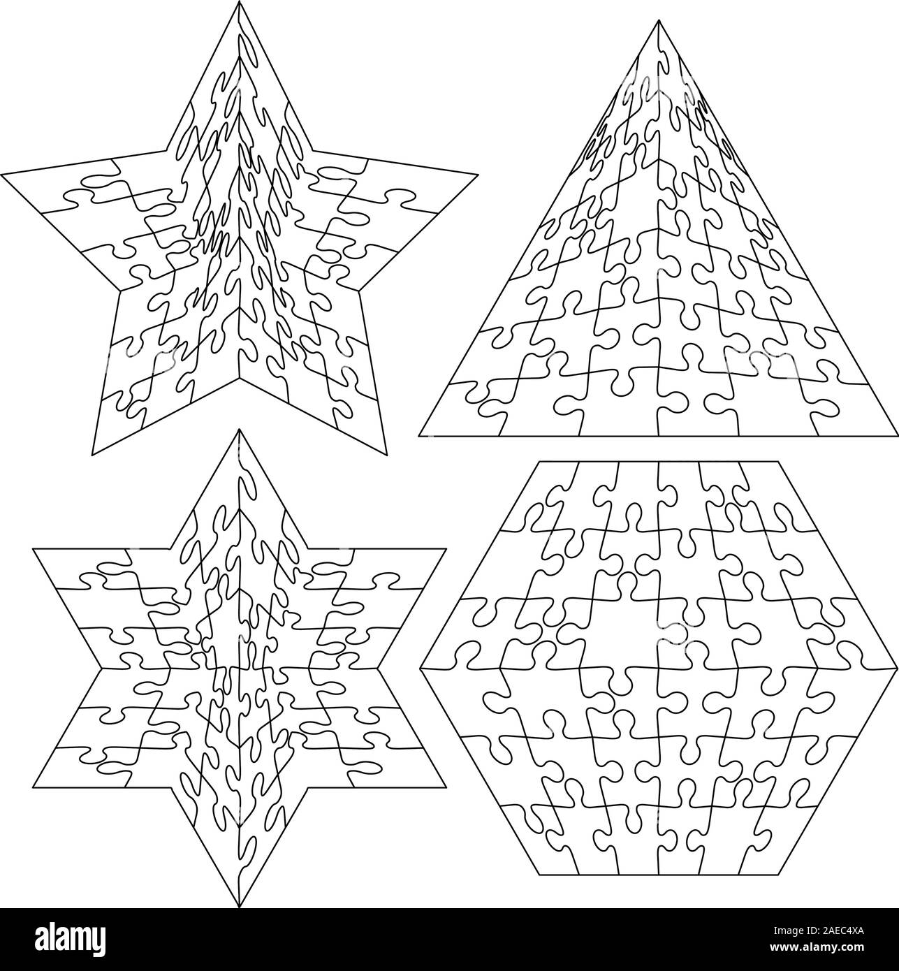 Jigsaw puzzle set geometric shapes, Black and white. Vector ...