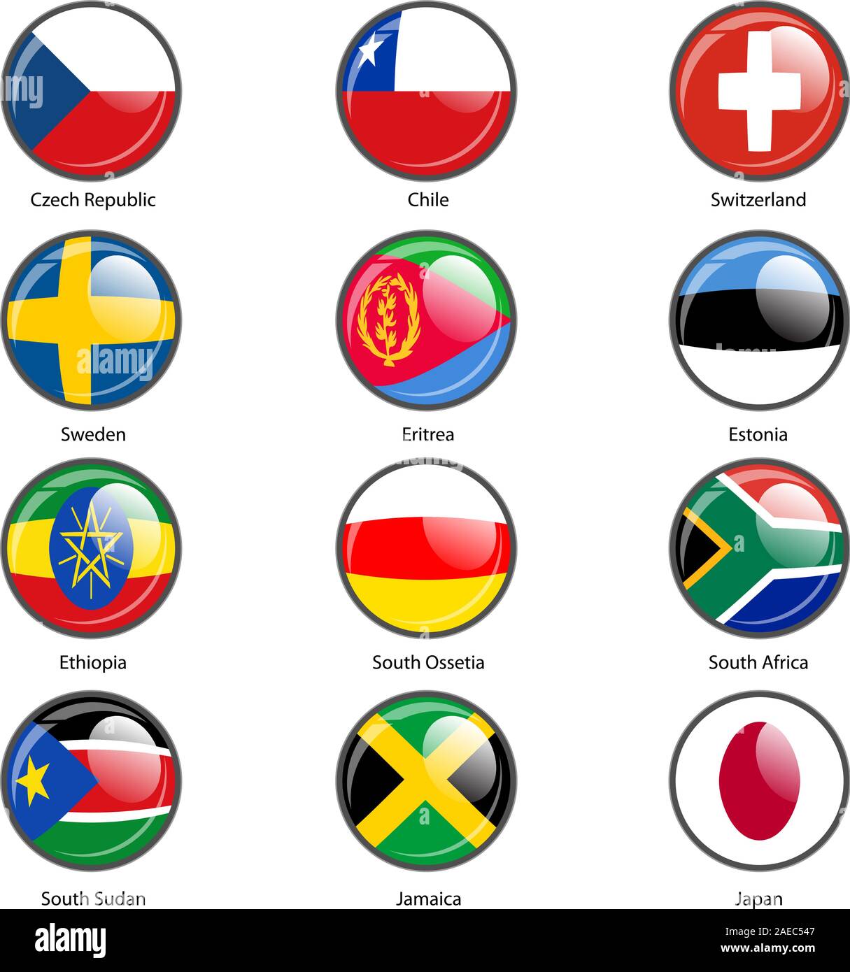 Set circle icon Flags of world sovereign states. Vector illustration ...